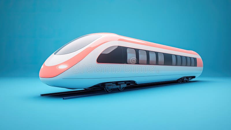 A Modern, Sleek High-speed Train with a Red Stripe on a Blue Background ...