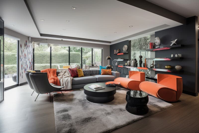 Modern and Sleek Interior Design with Bold Geometric Shapes and Pops of ...