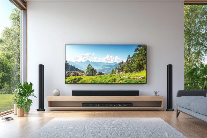 A Modern, Sleek Living Room Design with a Big Television Set. Stock ...