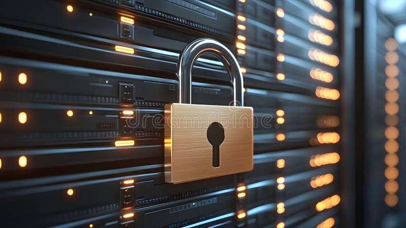 Modern Sleek Padlock Icon Over Minimal Server Background Stock ...