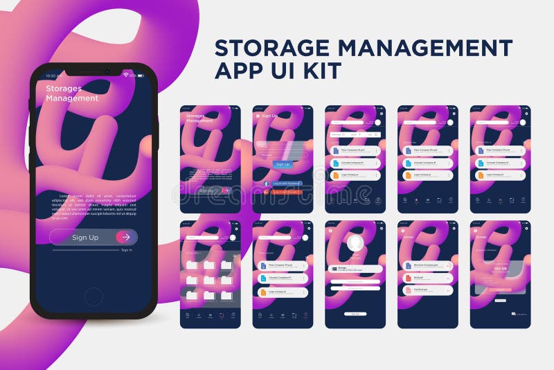 Storage Management App UI Kit Template UX Idea Stock Illustration ...