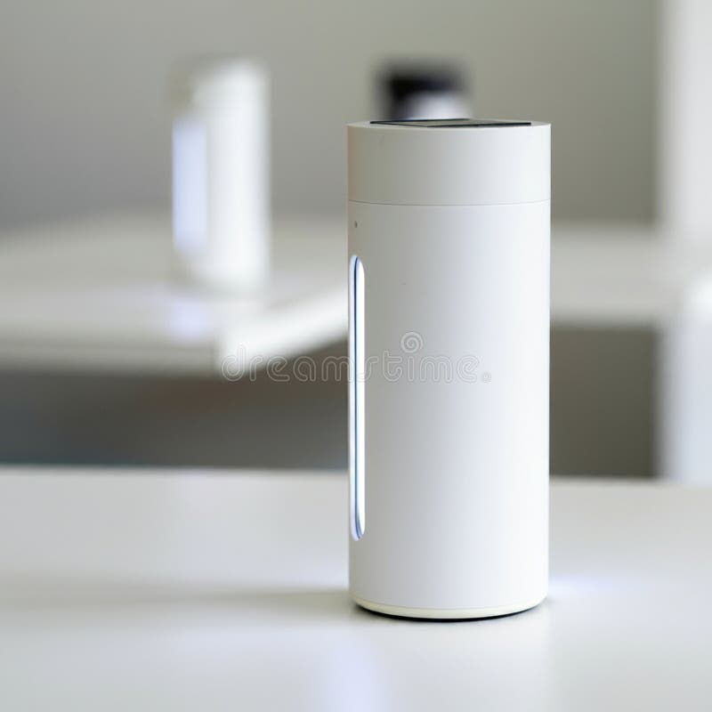 A Modern, Sleek White Cylindrical Device is Placed on a White Surface ...