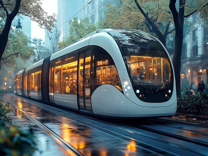 A Modern, Sleek, White Train Stands Against an Urban Backdrop Under ...