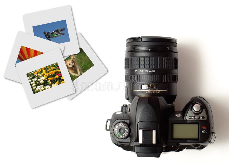 Modern Slr Camera Isolated with Colour Slides Stock Image - Image of ...