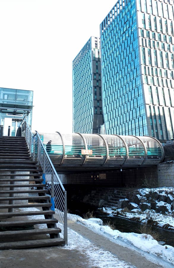 Modern Small Bridge in City on Winter Stock Image - Image of city ...