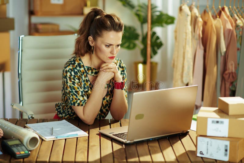 Modern Small Business Owner Woman in Office Using Laptop Stock Photo ...