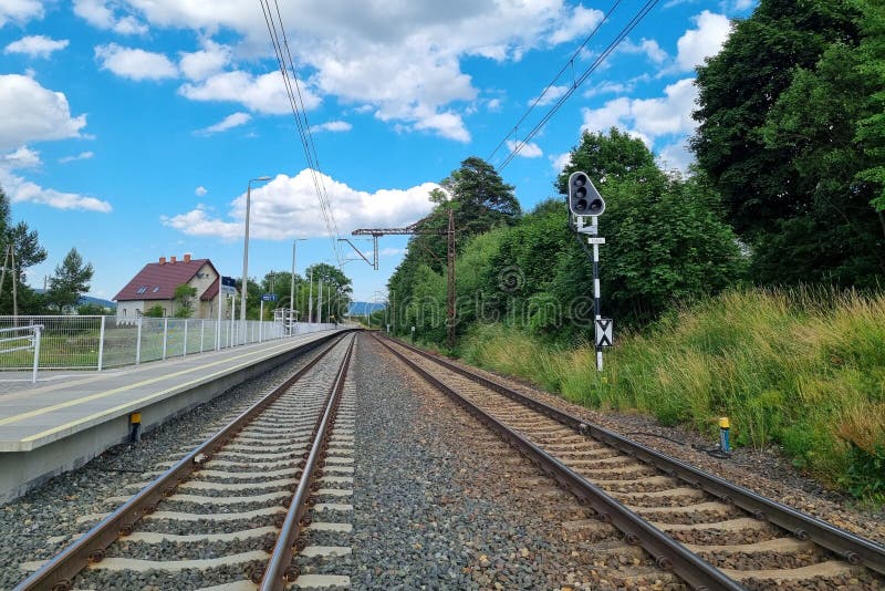 Modern Small Railway Platform. View of the Rails. Stock Image - Image ...