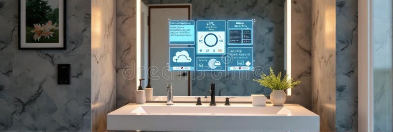 Modern Smart Bathroom Mirror with Digital Interface and Vanity Sink ...