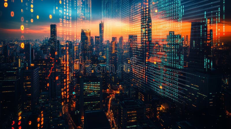 Modern Smart City Skyline at Sunset Illuminating Data Connectivity ...