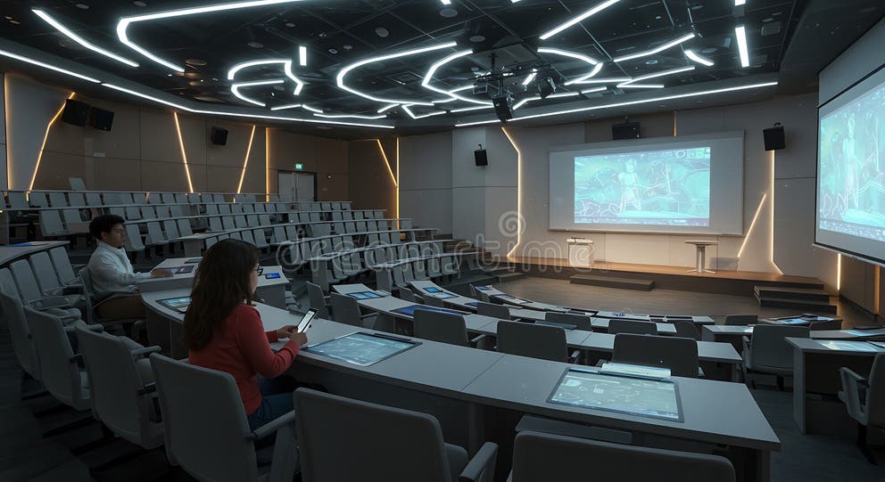 Modern Smart Classroom Design with Interactive Tables Stock ...