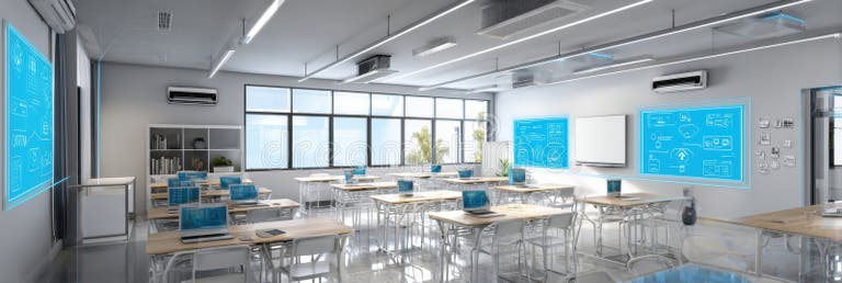 Modern Smart Classroom Featuring IoT Devices and LED Learning Panels ...