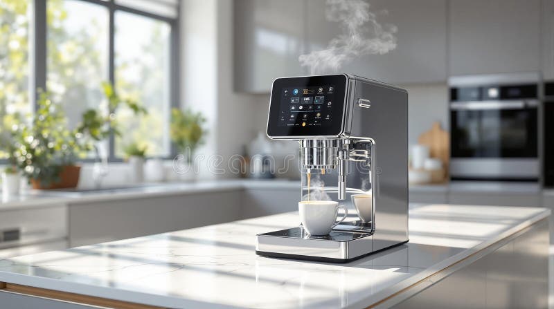 Modern Smart Coffee Machine Brewing Fresh Espresso in a Bright Kitchen ...