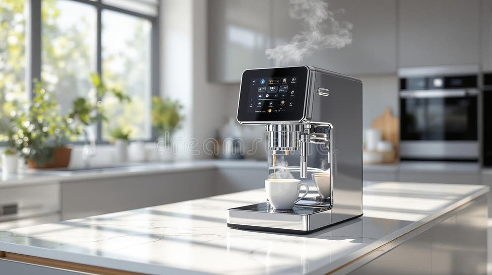 Modern Smart Coffee Machine Brewing Fresh Espresso in a Bright Kitchen ...