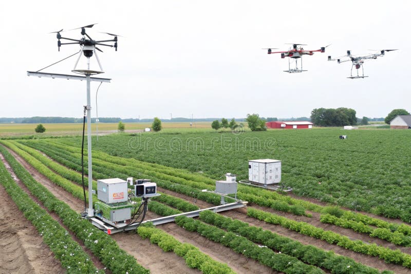 Smart Farming Technology in the Field Stock Illustration - Illustration ...