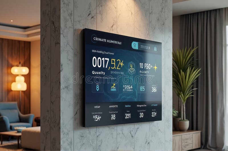 Modern Smart Home Climate Control Display in Contemporary Living Room ...
