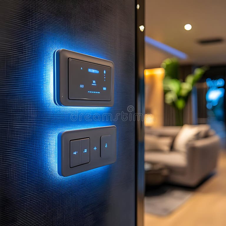 Modern Smart Home Control Panel with Blue Backlight - Illustration ...