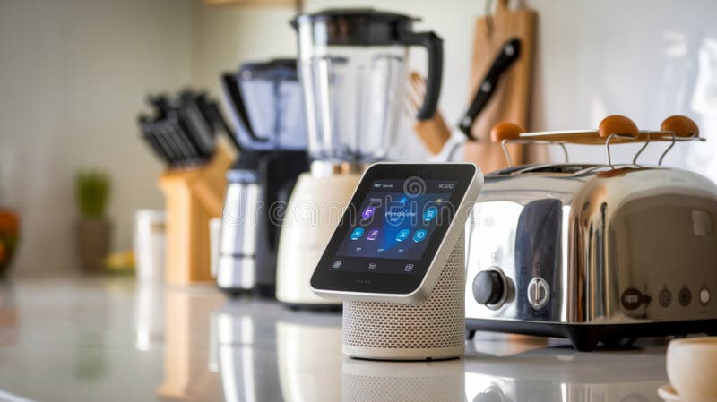 A Modern Smart Home Device on a Kitchen Counter Stock Illustration ...