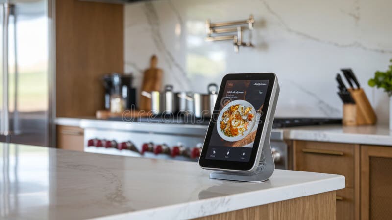 A Modern Smart Home Device on a Kitchen Counter 2 Stock Illustration ...