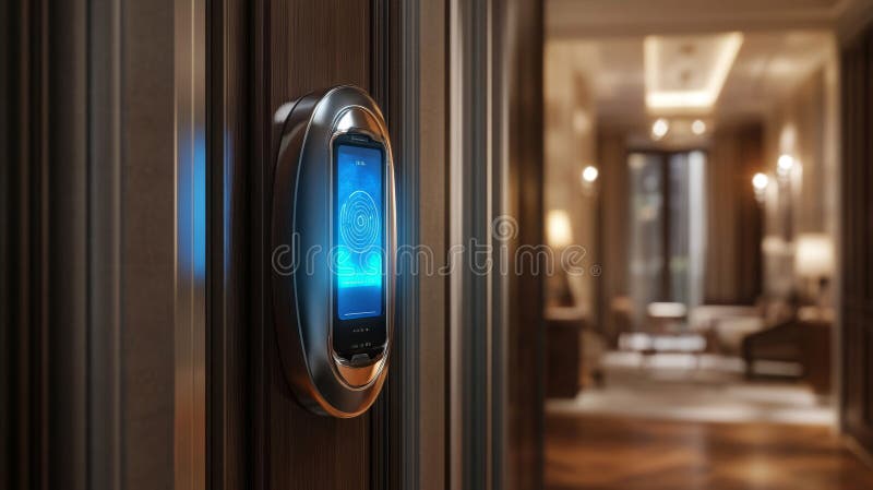 Modern Smart Home Digital Doorbell with Blue Interface in Luxury ...