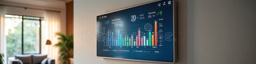Modern Smart Home Energy Management Dashboard Displayed on Wall Screen ...