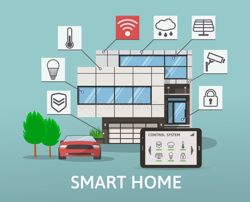 Modern Smart House with Car Infographic Banner. Flat Design Style ...