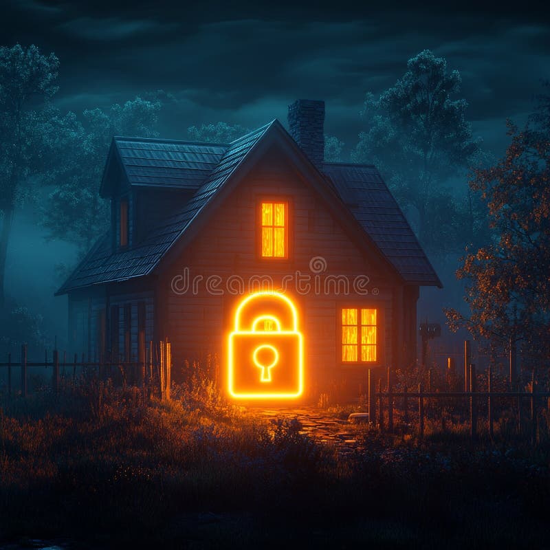 Modern Smart Home Protected by Digital Security Shield Stock ...