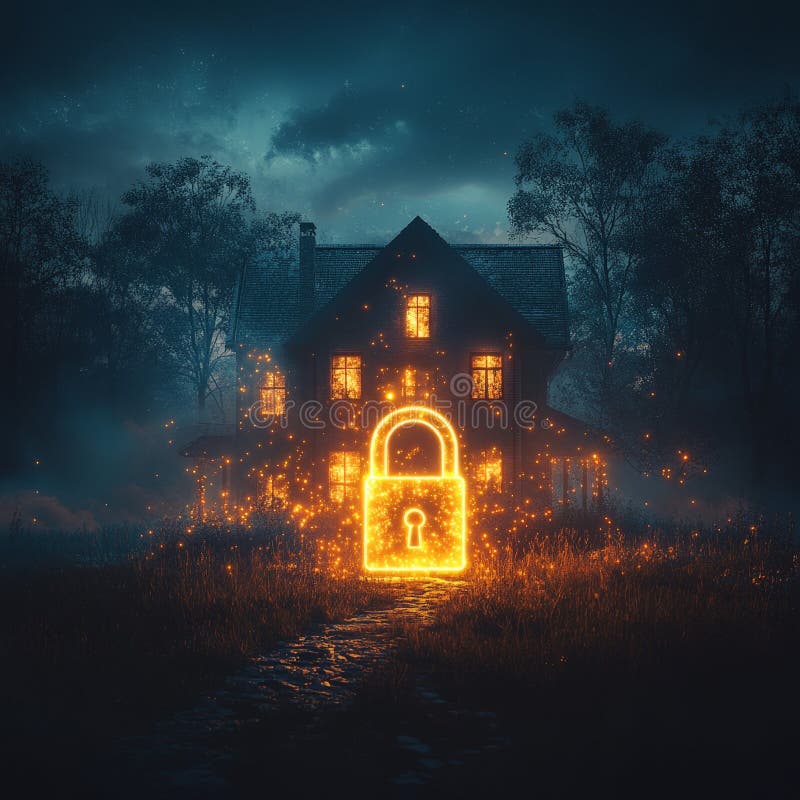 Modern Smart Home Protected by Digital Security Shield Stock ...