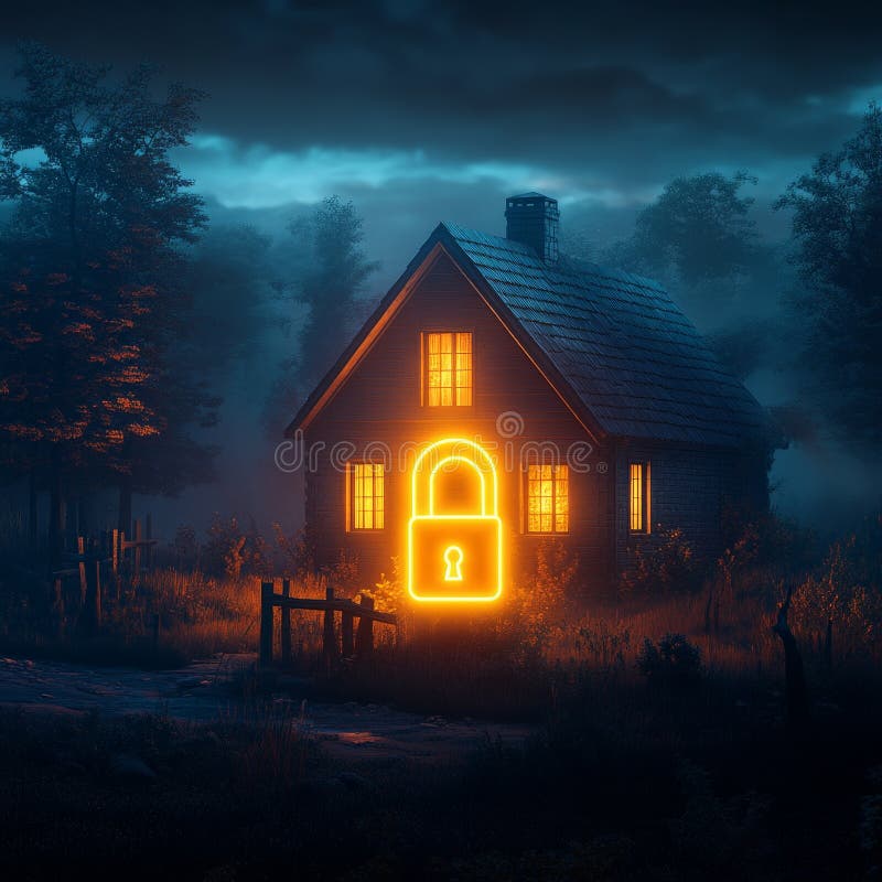 Modern Smart Home Protected by Digital Security Shield Stock ...