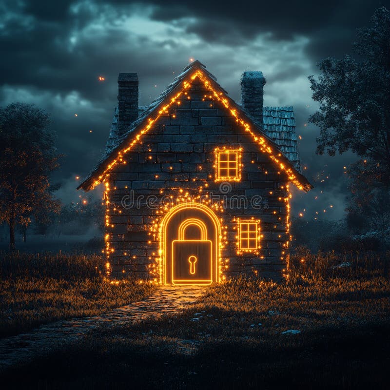 Modern Smart Home Protected by Digital Security Shield Stock ...