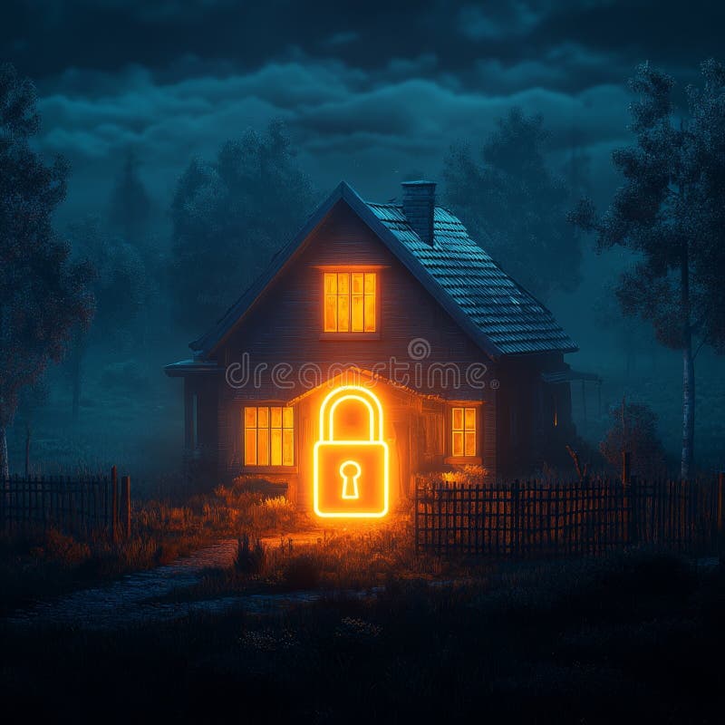 Modern Smart Home Protected by Digital Security Shield Stock ...