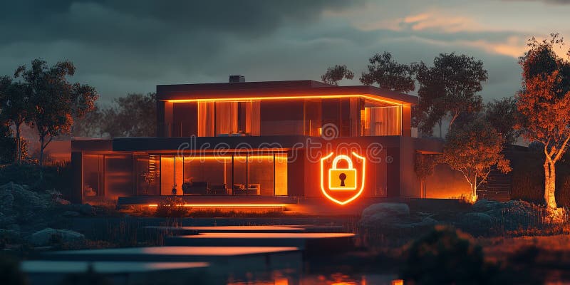 Modern Smart Home Protected by Digital Security Shield Stock ...