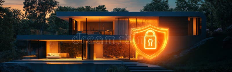 Modern Smart Home Protected by Digital Security Shield Stock ...