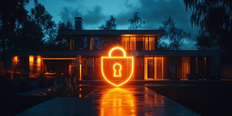 Modern Smart Home Protected by Digital Security Shield Stock ...