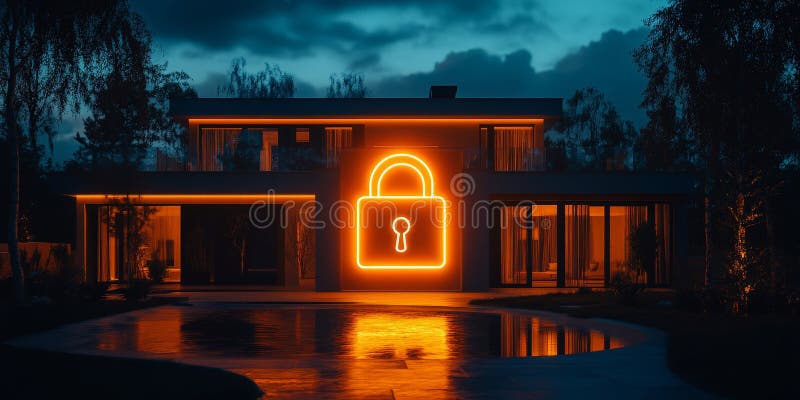 Modern Smart Home Protected by Digital Security Shield Stock ...