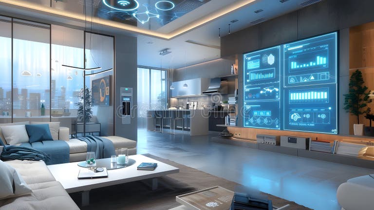 Modern Smart Home with High-Tech Automation Systems Stock Illustration - Illustration of modern ...