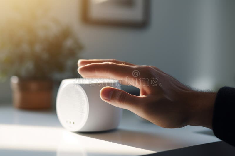 Modern Smart Home House Person Hand Interacts Interacting Speaker ...