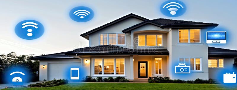 A Modern Smart Home Illuminated at Night, Showcasing Advanced Connected ...