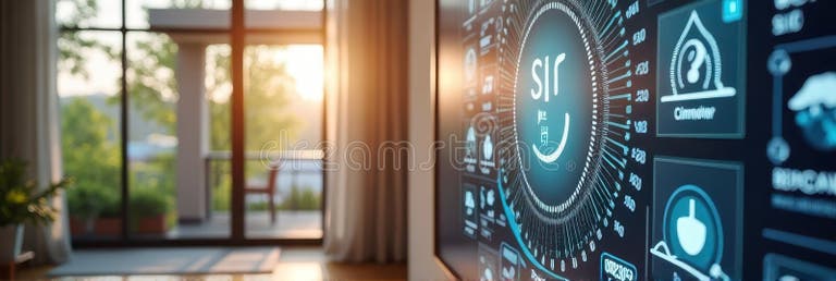 Modern Smart Home Interior with Advanced Climate Control Technology Display Stock Image - Image ...