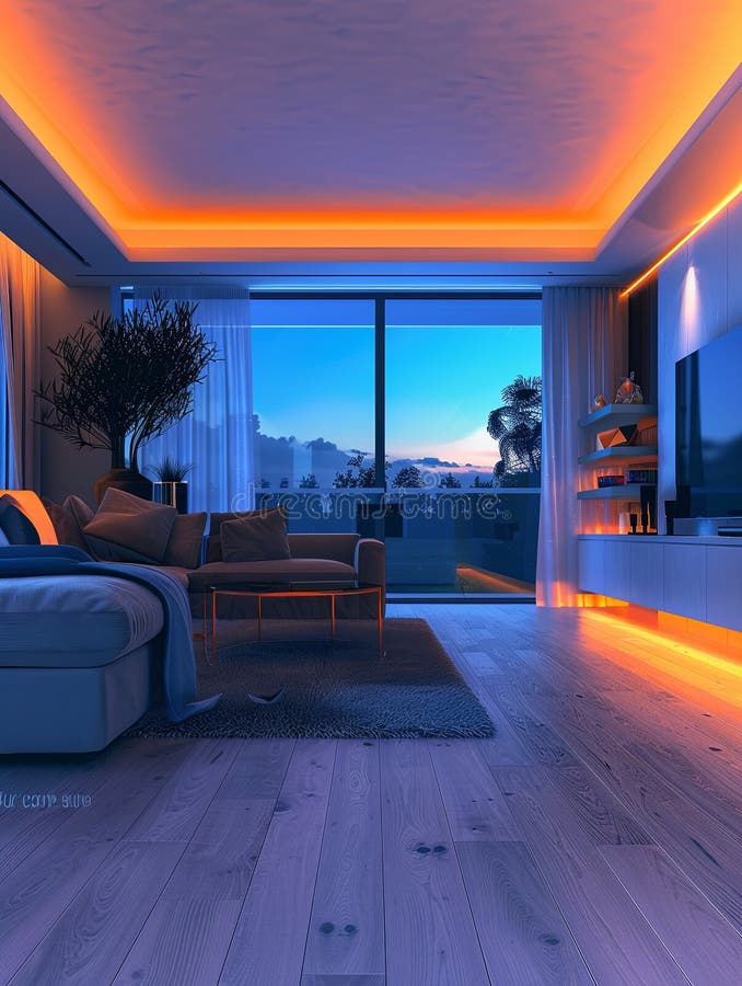 A Modern Smart Home Interior Features AI-driven Devices, Automated ...
