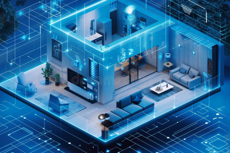 Modern Smart Home Interior with Futuristic Digital Interface Stock ...