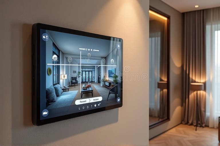Modern Smart Home Living Room Control Panel in Stylish Interior Setting ...