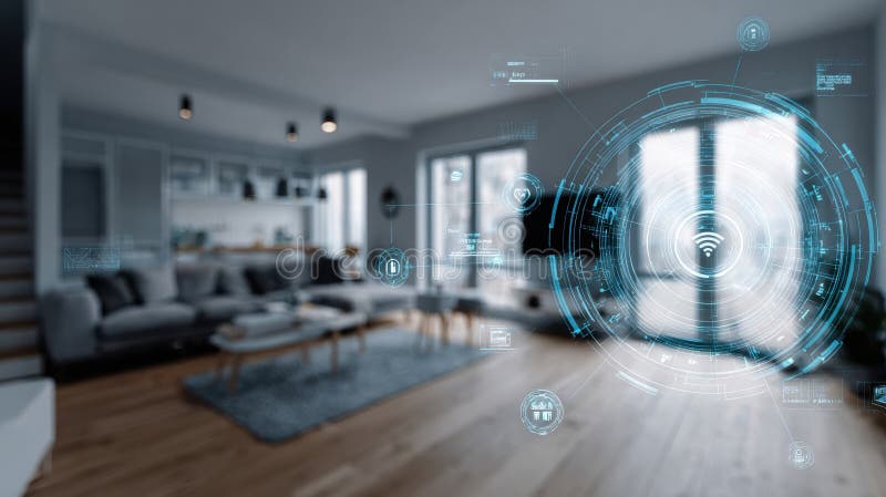 Modern Smart Home Living Room with Digital Interface Technology and ...