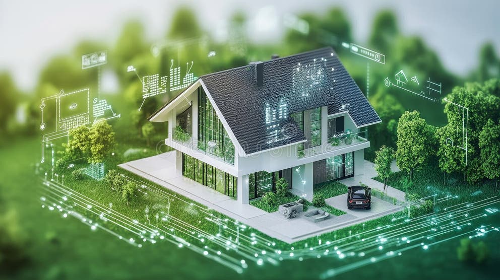 Modern Smart Home Model with Digital Technology Visualization Stock ...