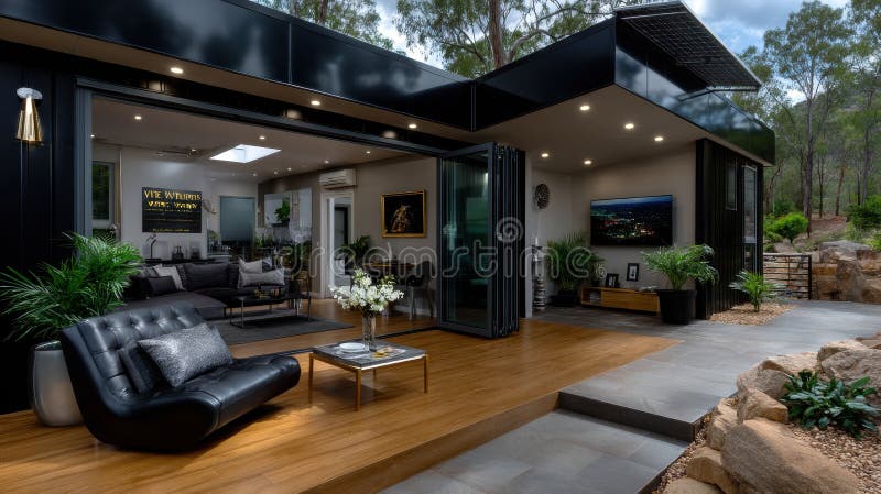 Modern Smart Home with Open Living Space, Surrounded by Nature and ...