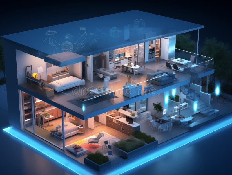 Modern Smart Home Scenario Where Residents Control Stock Illustration ...