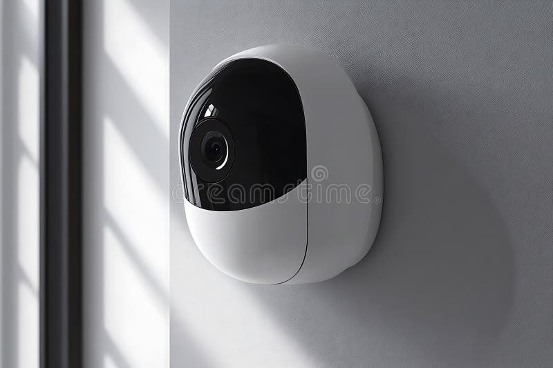 Modern Smart Home Security Camera on Wall, Minimalist Design, 3D Render ...