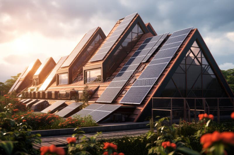 Modern Smart Home with Solar Panels Ai Generative Stock Image - Image ...
