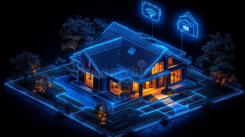 A Modern Smart Home Visualized with Glowing Features and Digital Icons ...