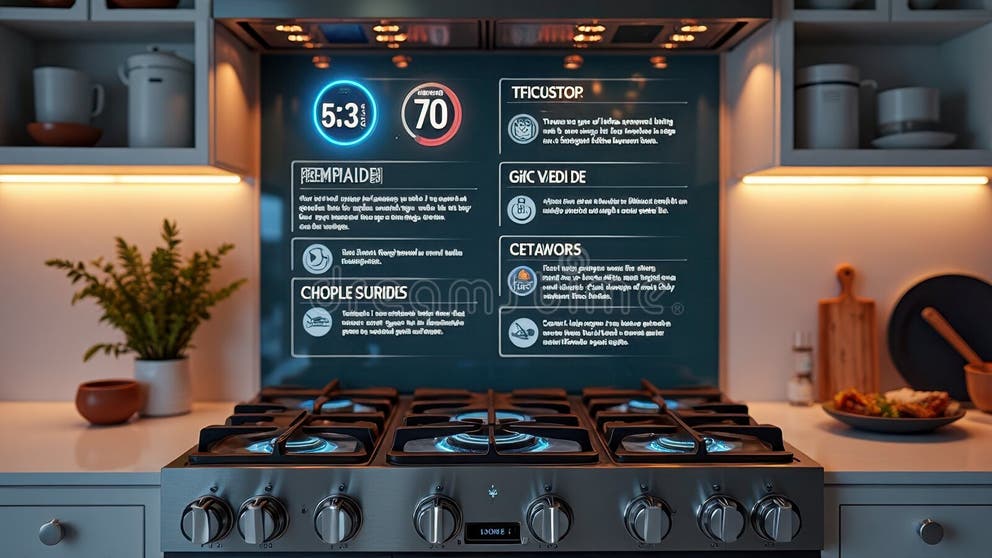 Modern Smart Kitchen with Digital Display Above Gas Stove in a ...