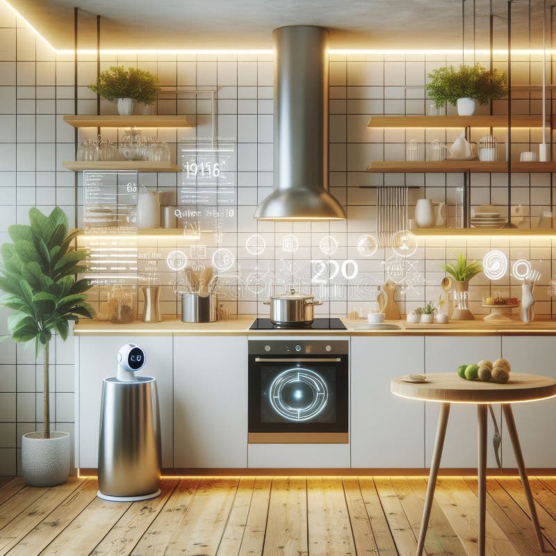 Smart Kitchen with Advanced Robotic Assistant Stock Photo - Image of ...
